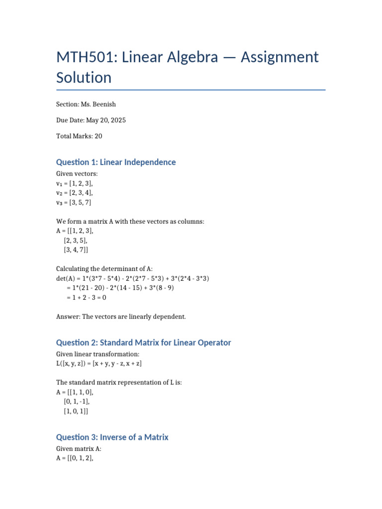 MTH501 Assignment Solution SaeedPervaz | PDF