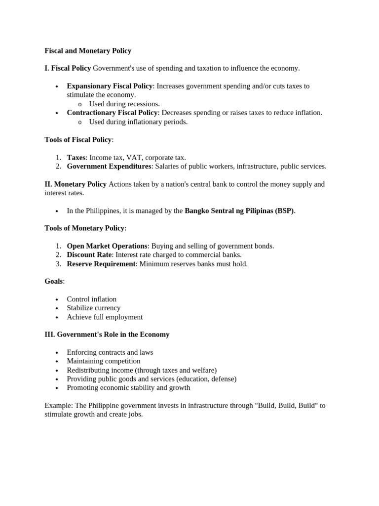 Fiscal and Monetary Policy | PDF