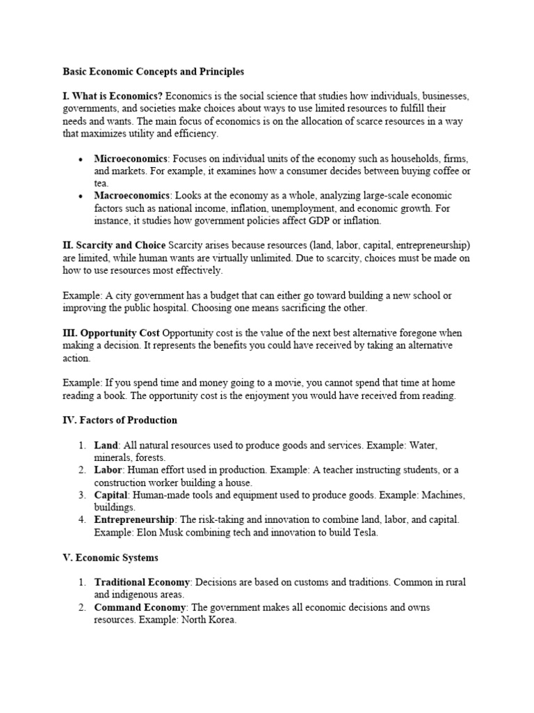 Basic Economic Concepts and Principles | PDF | Economics | Opportunity Cost