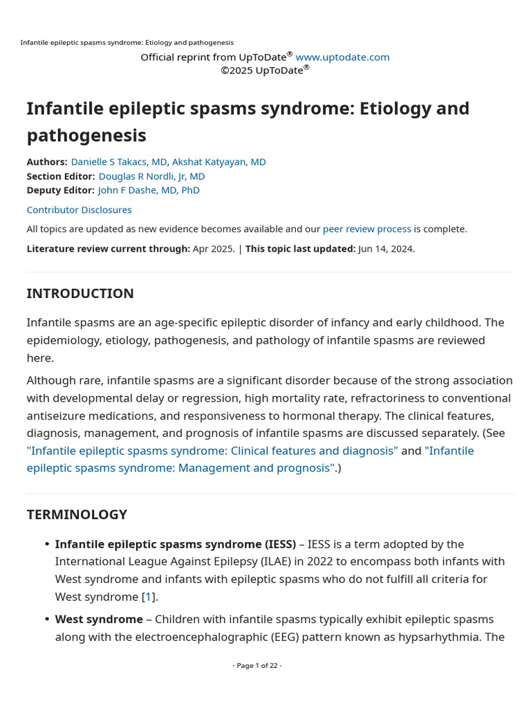Infantile epileptic spasms syndrome- Etiology and pathogenesis..zh ...