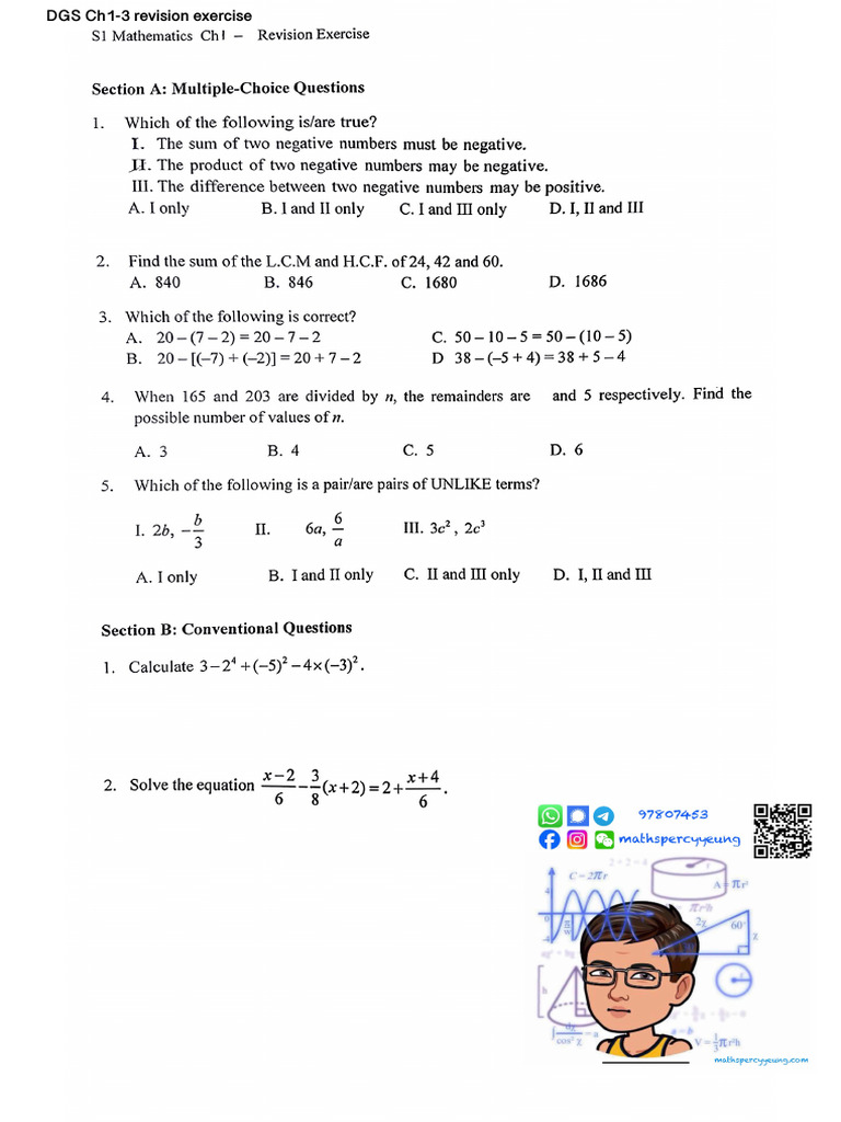 Dgs ch1 3 Revision Exercise | PDF