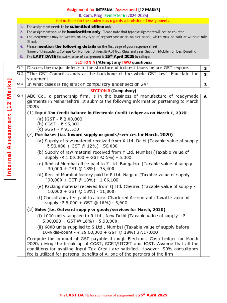 Internal Assessment Assignment GST | PDF | Value Added Tax | Public Finance