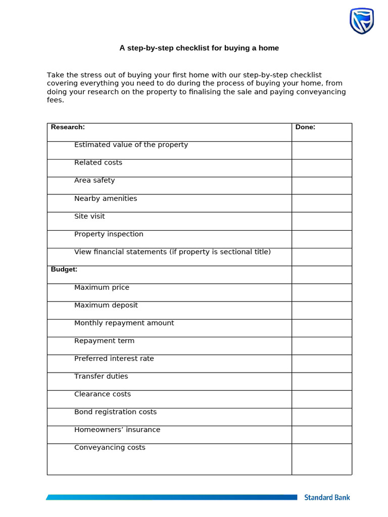 A Step-By-Step Checklist For Buying A Home | PDF