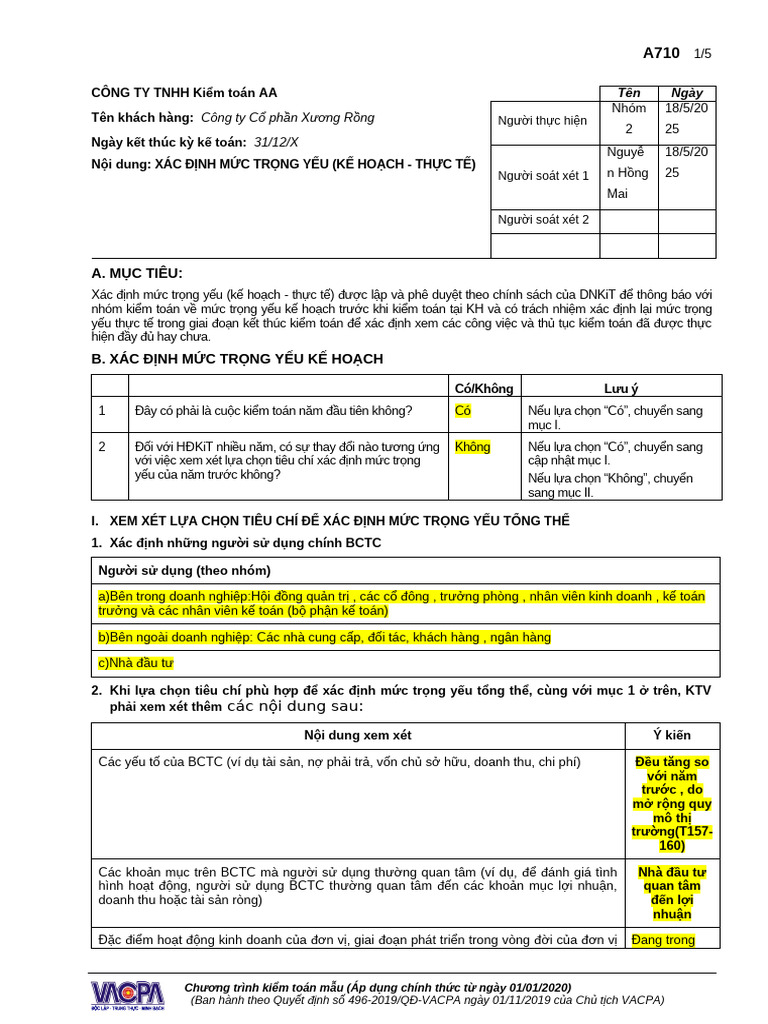 A710 Đanh Gia Va Phan Loai Rui Ro Cap Do BCTC | PDF