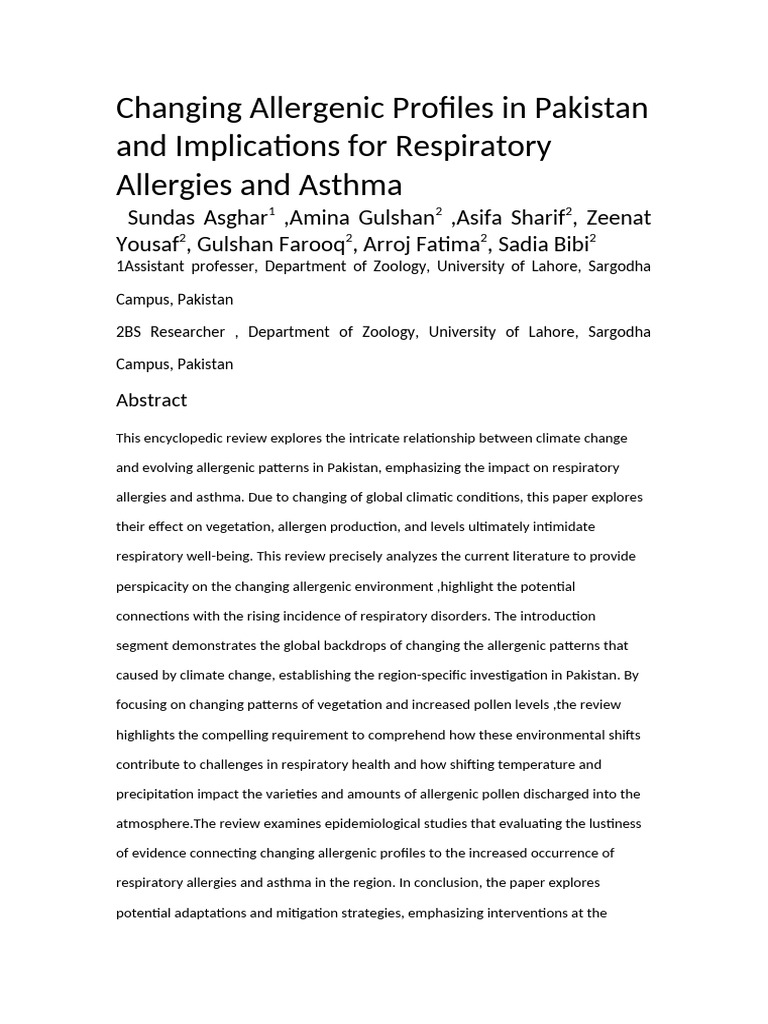 Changing Allergenic Profiles in Pakistan and Impli (1) | PDF | Allergy ...