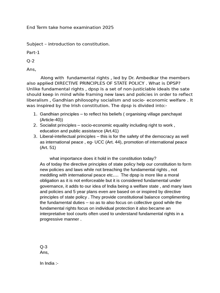 Prutha Patel, Constitution Answer Paper | PDF | Political Science | Justice