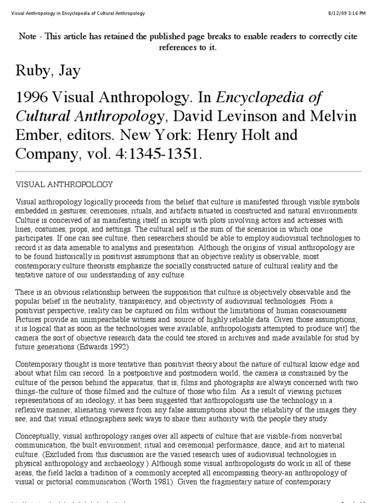 Visual Anthropology Overview | PDF | Anthropology | Ethnography