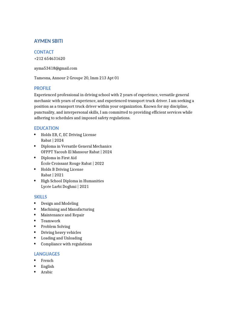 Aymen Sbiti CV English | PDF