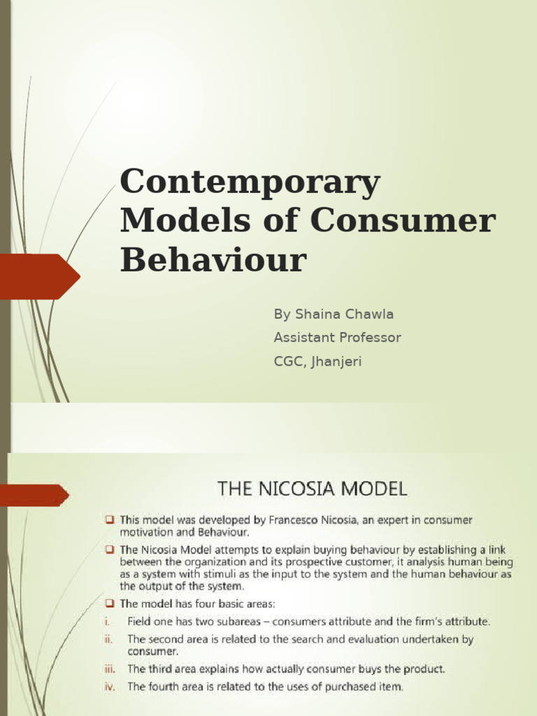 Contemporary Models of Consumer Behavior | PDF