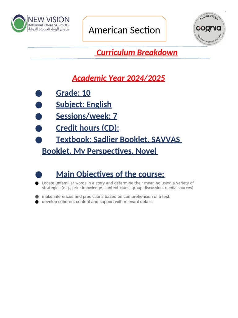 Curriculum Breakdown G.10 | PDF | International English Language ...