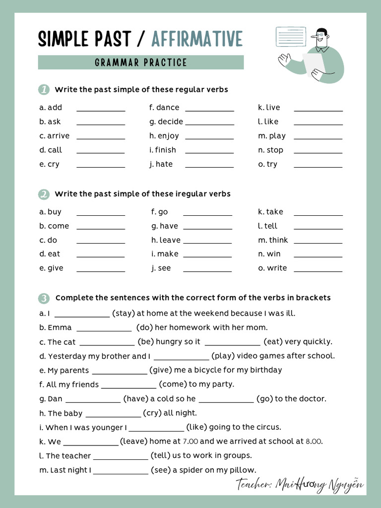 Simple Past Affirmative Grammar Practice Worksheet | PDF | Language Mechanics | Syntax