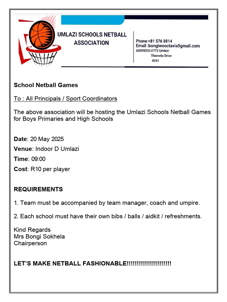 Netball Letter 010651 | PDF