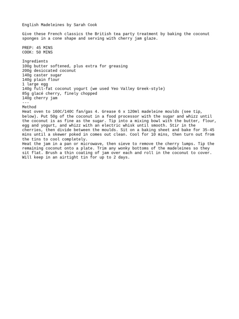 English Madeleines by Sarah Cook | PDF