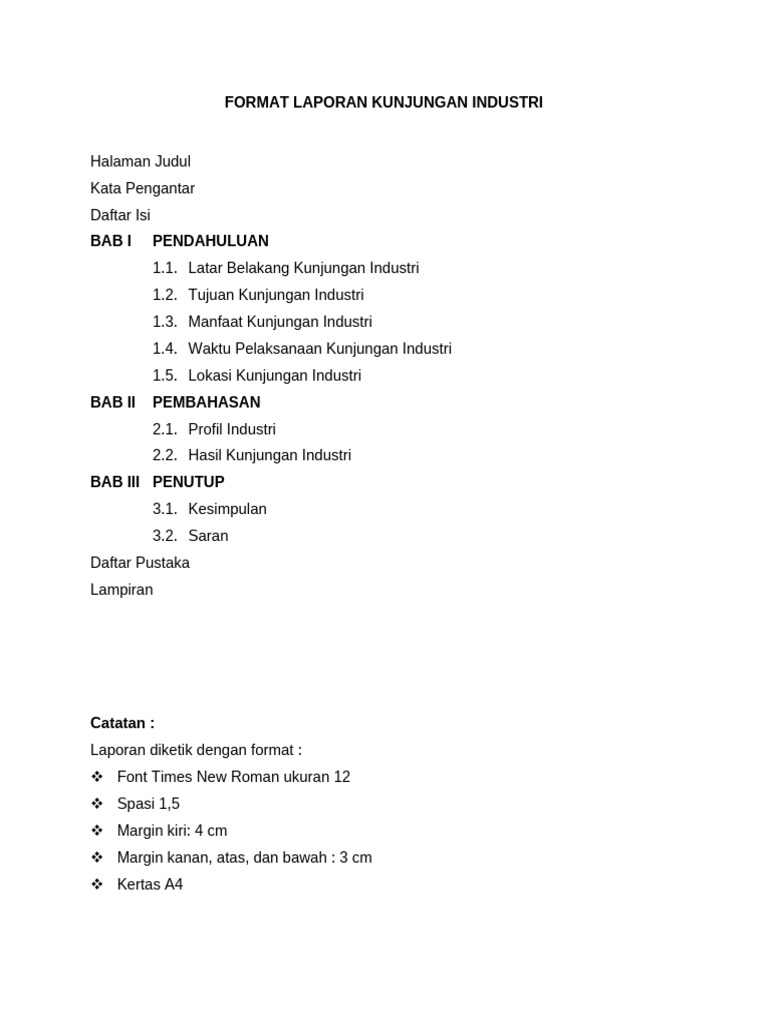 Format Laporan Kunjungan Industri | PDF