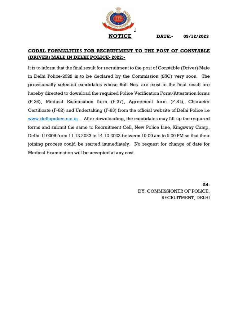 Notice Driver Codal Formalities Forms | PDF