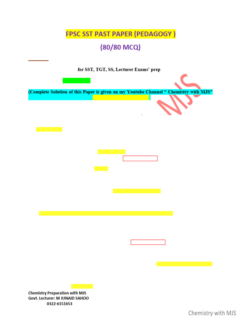 FPSC SST Past Paper Pedagogy 80 MCQ | PDF | Statistics | Validity ...