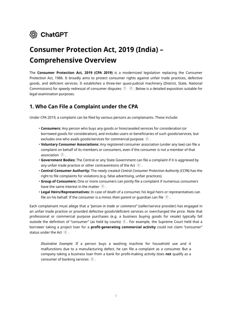 Consumer Protection Act, 2019 (India) – Comprehensive Overview | PDF ...