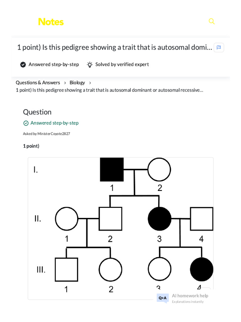 (Solved) 1 Point) Is This Pedigree Showing A Trait That Is Autosomal ...