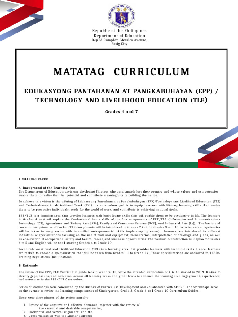 DENZ MATATAG EPP - TLE CG Grades 4 and 7 | PDF | Educational Technology | Learning