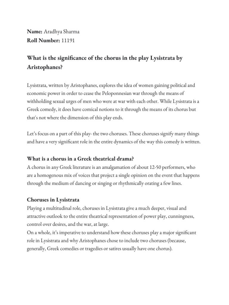 Lysistrata ADA Assignment | PDF | Comedy | Aristophanes