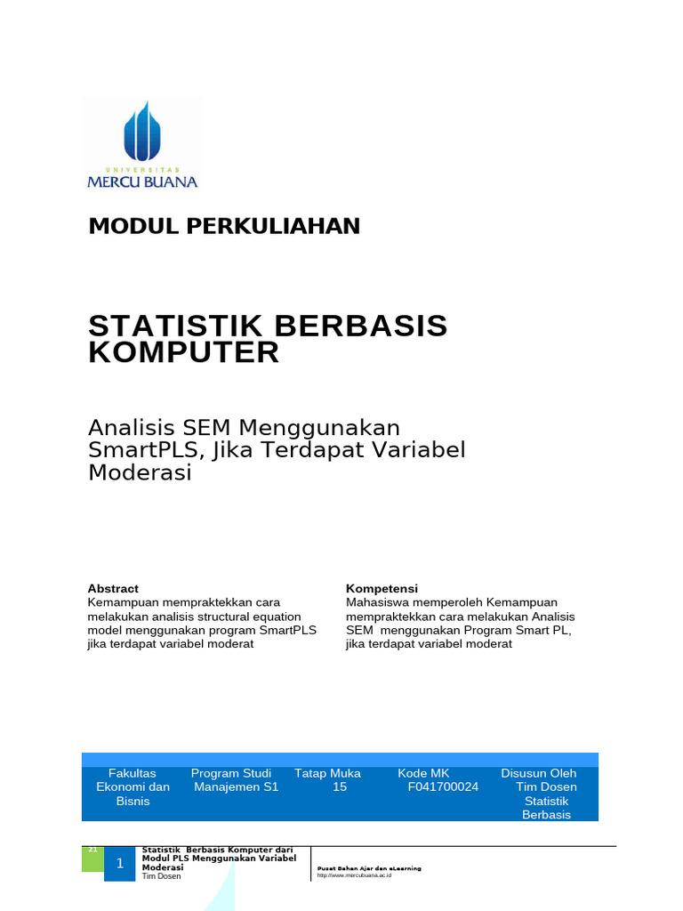 Modul 11 Analisis PLS4 - Variabel Moderat | PDF