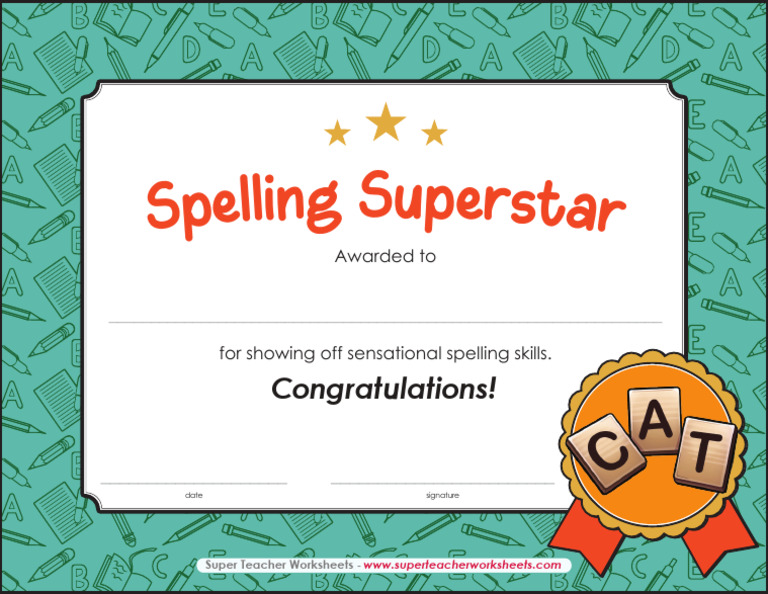 Spelling Superstar Award Template | PDF