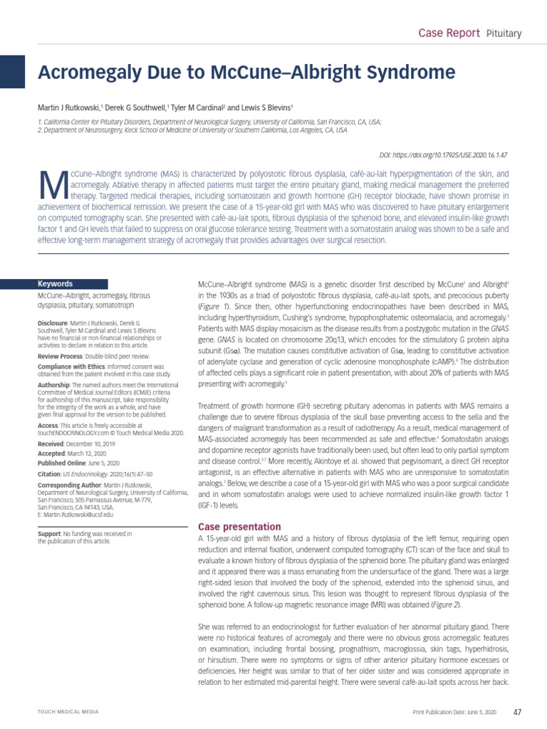 Acromegaly Due To McCune-Albright Syndrome | PDF | Diseases And ...