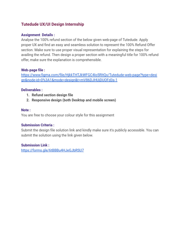 Tutedude UX - UI Design Internship | PDF