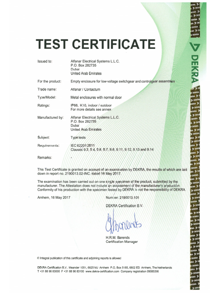 Ip66 Test Certificate | PDF