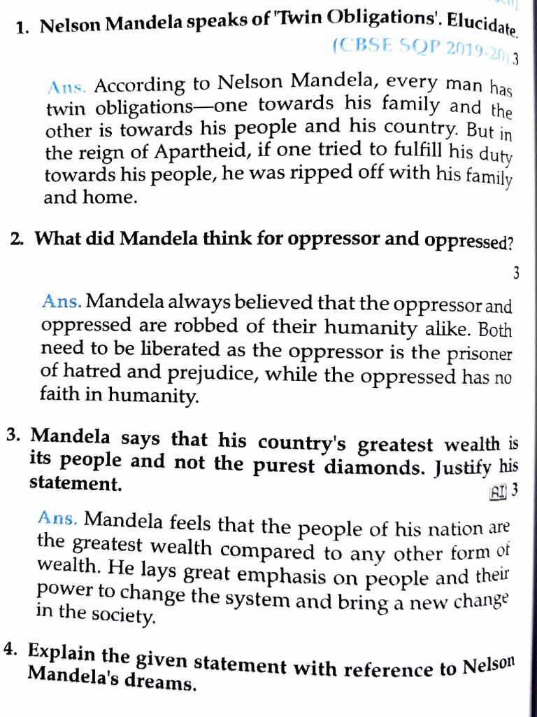 Nelson Mandela's Extra Questions | PDF | Nelson Mandela