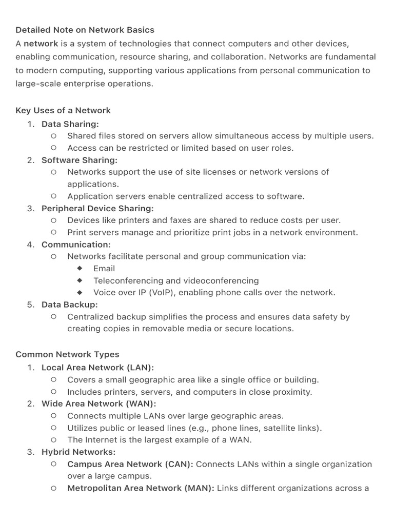 Detailed Note On Network Basics | PDF | Computer Network | Network Topology