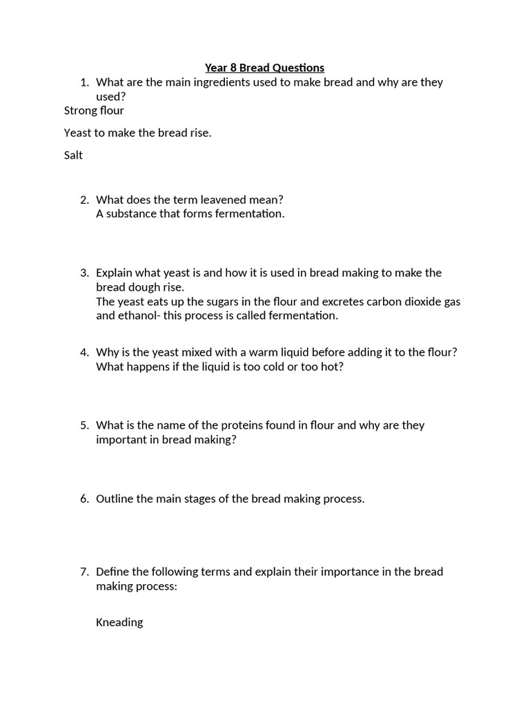 Year 8 Bread Worksheet (1) | PDF