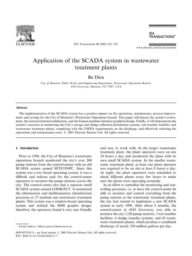Application of The SCADA System in Wastewater Treatment Plants | PDF ...