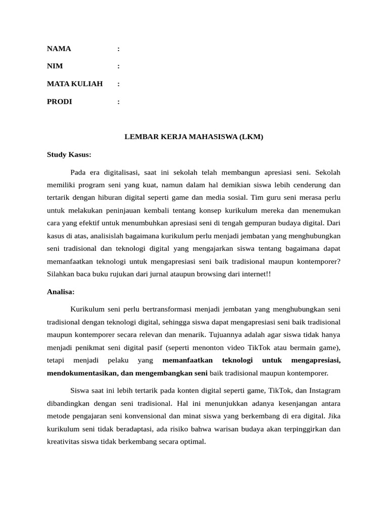 LEMBAR KERJA MAHASISWA (LKM) | PDF