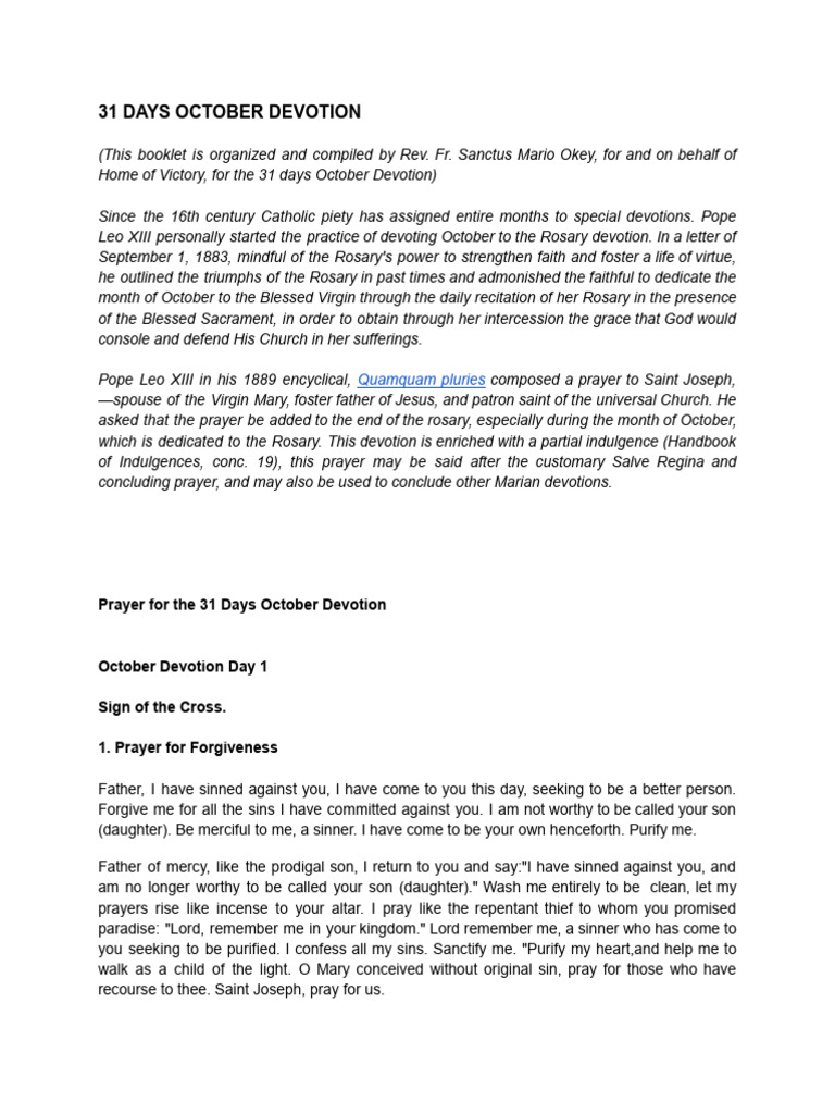 October Devotion Prayer Guide | PDF | Saint Joseph | Mary, Mother Of Jesus