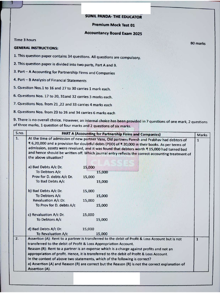 SPCC Mock 1 Accounts 2025 | PDF