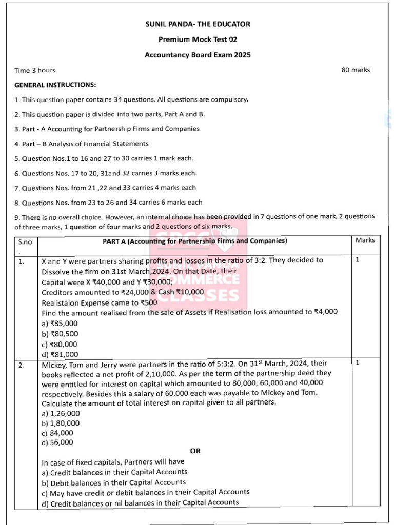 SPCC Mock 2 Accountancy 2025 | PDF