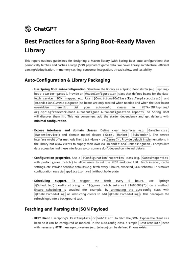 Best Practices For A Spring Boot-Ready Maven Library | PDF | Cache (Computing) | Json