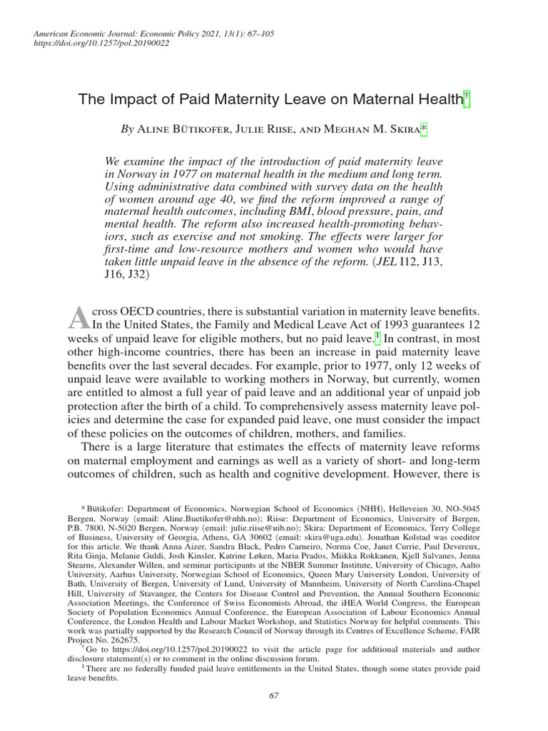 Impact of Paid Maternity Leave on Health | PDF | Parental Leave ...