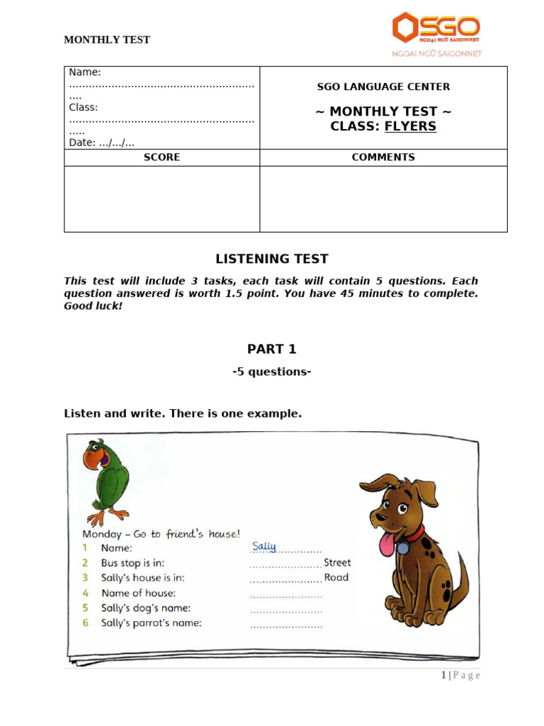 FLYERS MONTHLY TEST - UNIT 1-5 - 21st May 2025 | PDF