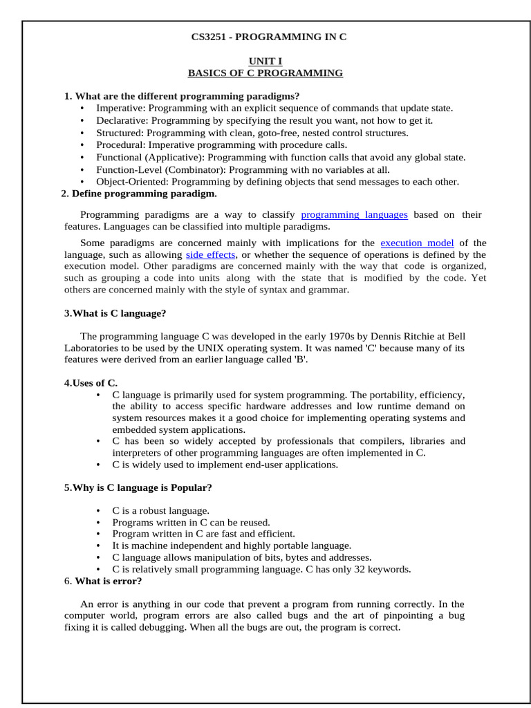 cs3251 QB 2 Marks Easy To Read | PDF | Pointer (Computer Programming) | Programming Language