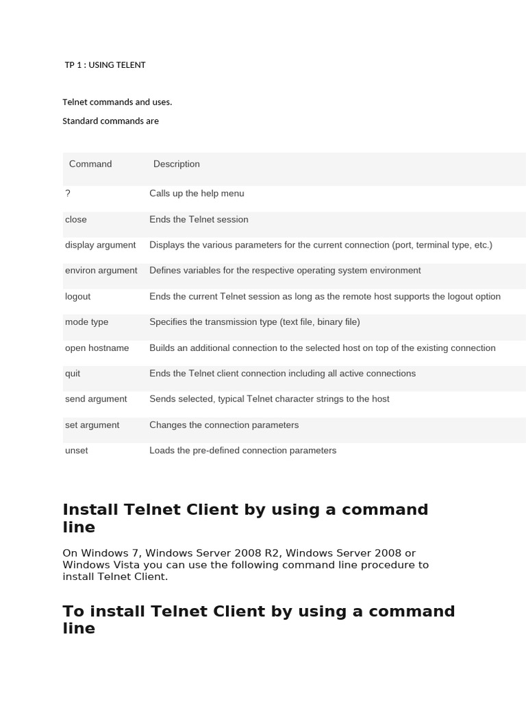 TP 1 Telnet, FTP and Web | PDF | File Transfer Protocol | Computing