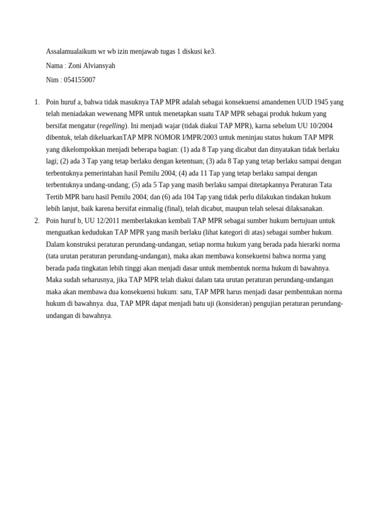 Analisis TAP MPR dan UU 12/2011 | PDF