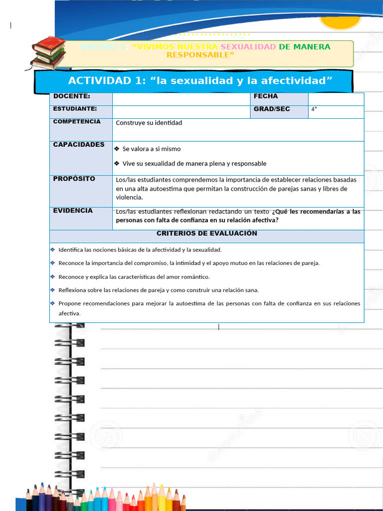 Ficha de Actividad S1 (U3) (4° Grado) - DPCC | PDF | Amor | Autoestima