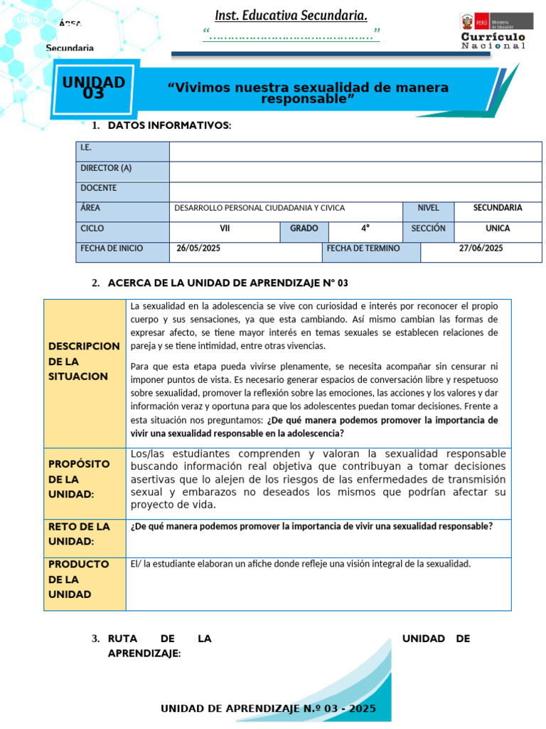 UNIDAD 3 (4° Grado) - DPCC | PDF | Aprendizaje | La sexualidad humana