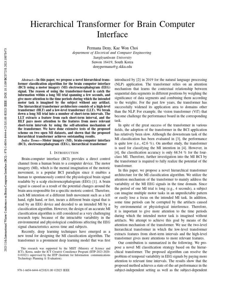 Hierarchical Transformer For Brain Computer Interface | PDF | Computational Neuroscience ...