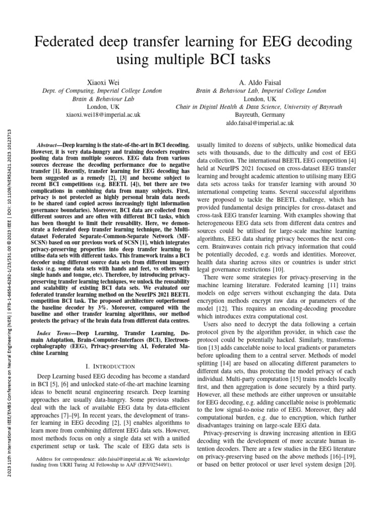 Federated_deep_transfer_learning_for_EEG_decoding_using_multiple_BCI_tasks | PDF | Machine ...