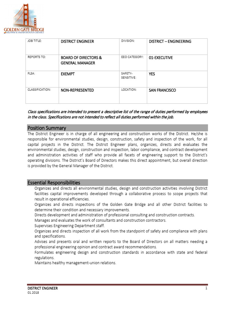 District Engineer Job Description1 | PDF | Engineering | Safety