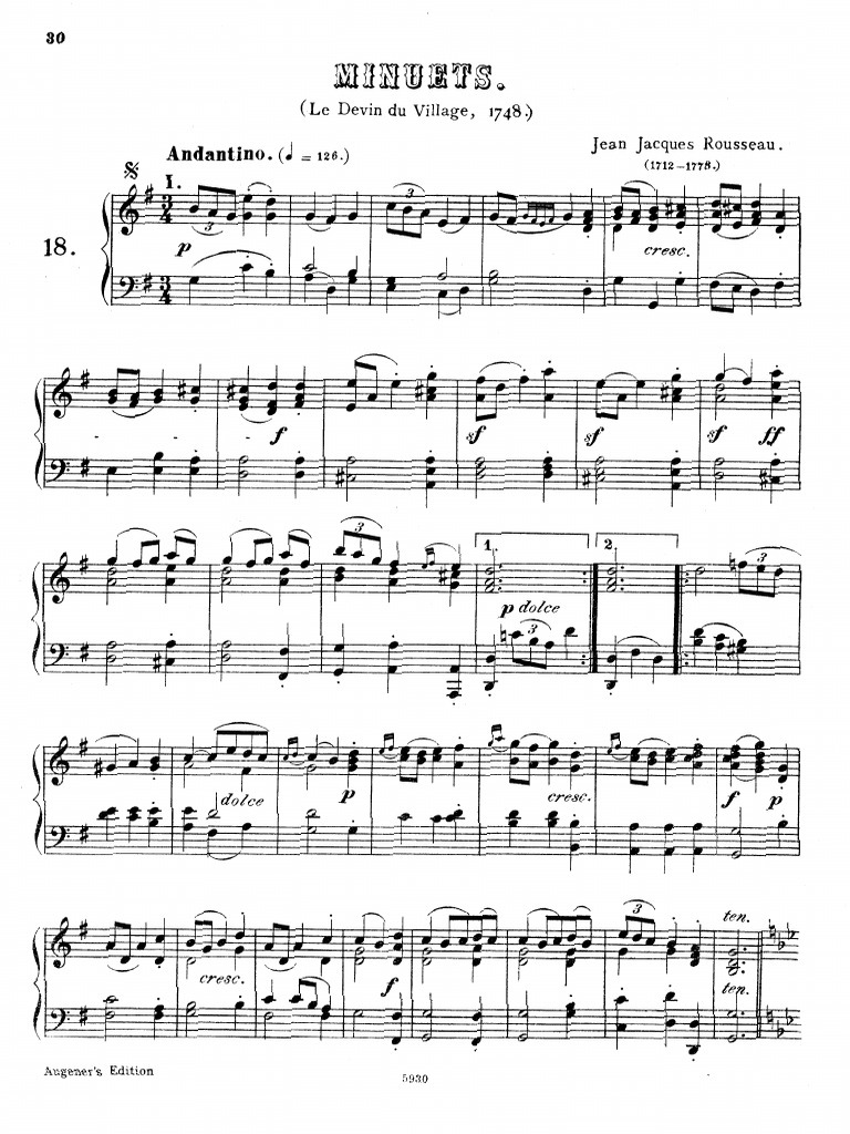 Rousseau - 2 Menuets - Le Devin de Village | PDF