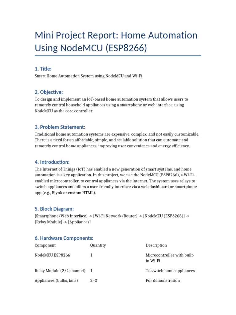 IoT Project report format | PDF | Home Automation | Internet Of Things